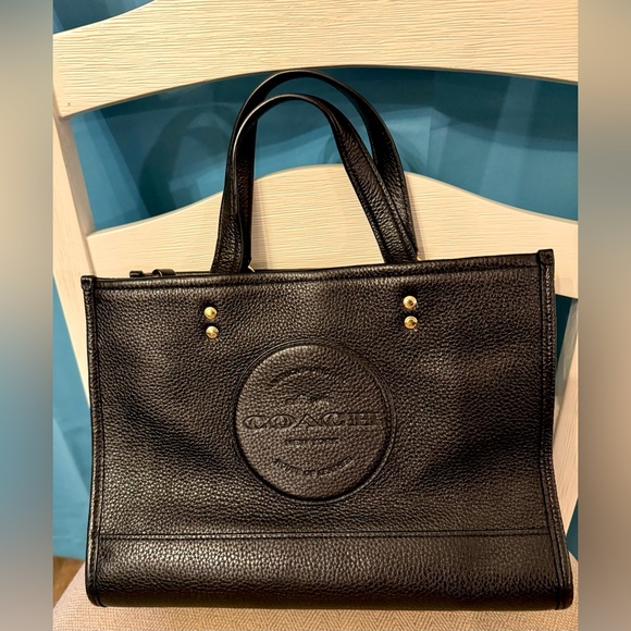 Coach | Bags | Coach Black Leather Signature Circle Logo Tote Handbag ...
